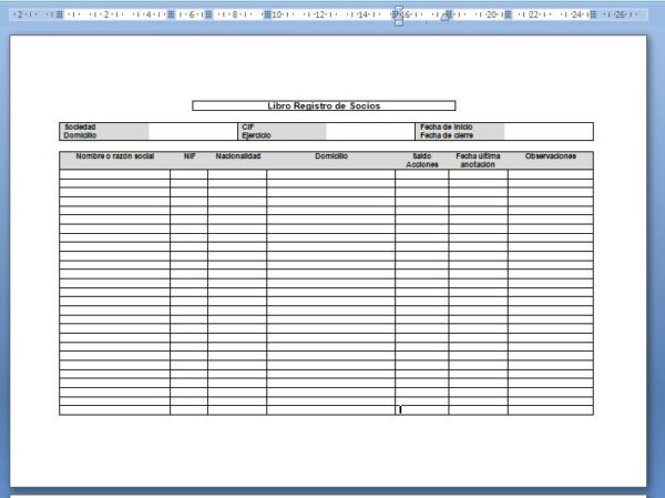 Libro Registro de Socios en Excel, Word y PDF | Registro Mercantil